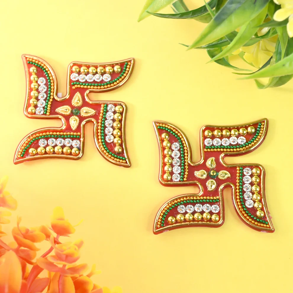 Decorative Swastik Sticker (2Pc Set)– Traditional Acrylic Stone Art for ...