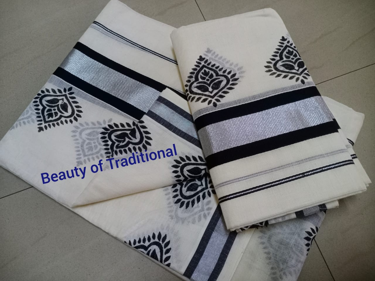 Avanika Collection's Kerala Traditional Cotton Silver Fancy Printed ...